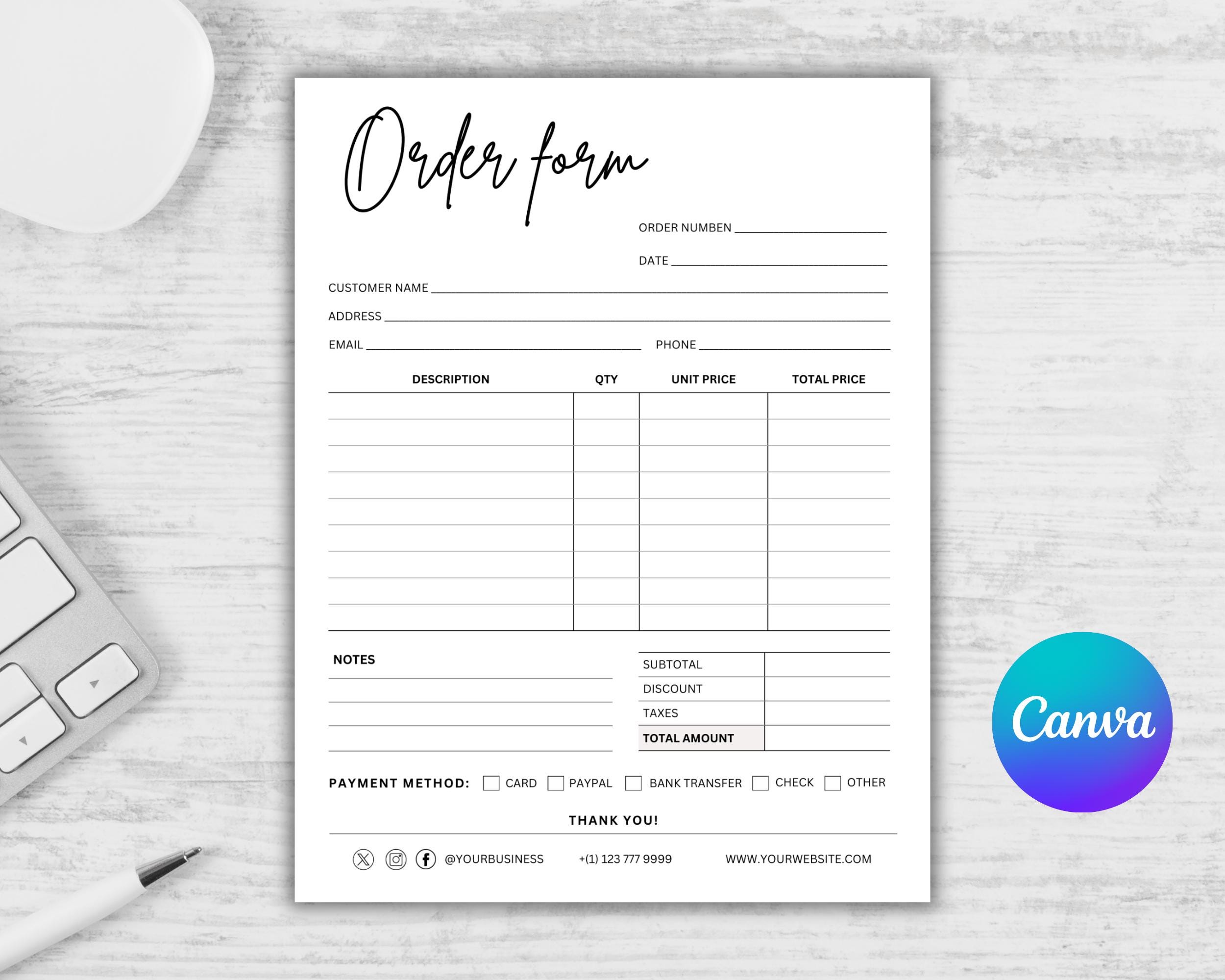 Order Form Editable, Crafters Order Form Template, Shop Craft Business ...
