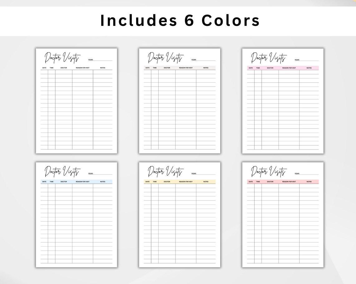 Printable Doctor Visit Tracker. Medical Record. Doctor Visit Notes ...