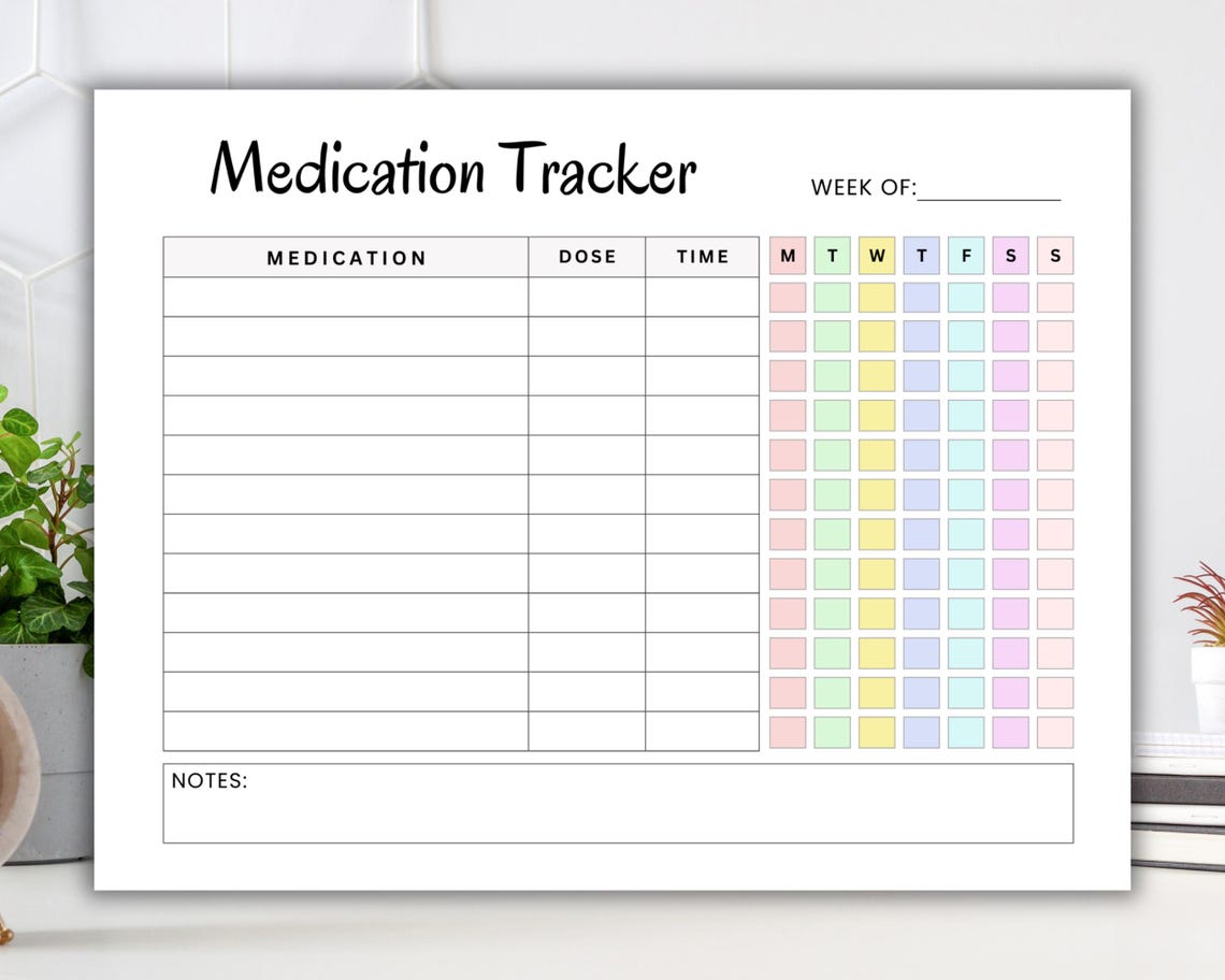 Weekly Medication Tracker. Medication Log. Printable Medication Schedule. Supplement Log ...