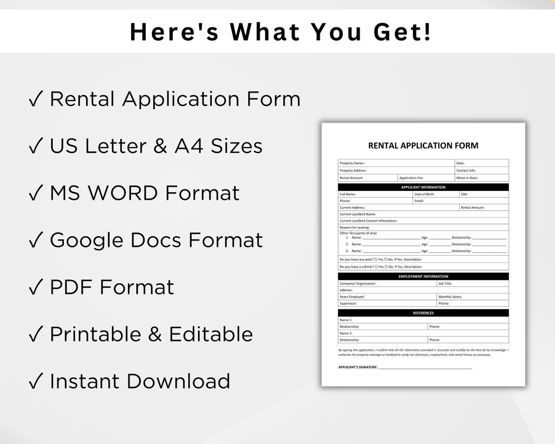 EDITABLE Landlord Rental Application Form. Tenant Rental Application ...
