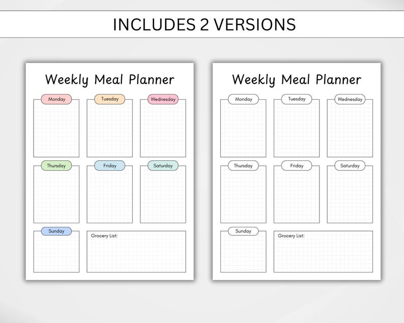 Weekly Meal Planner Printable PDF, Meal Plan Template With Grocery List ...