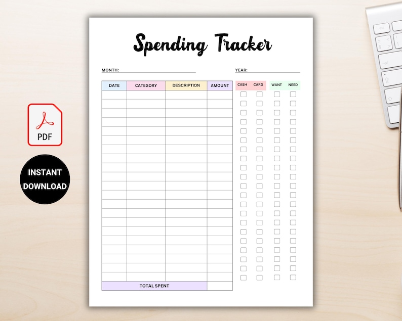 Monthly Spending Tracker Printable PDF. Expense Tracker. Monthly Budget ...