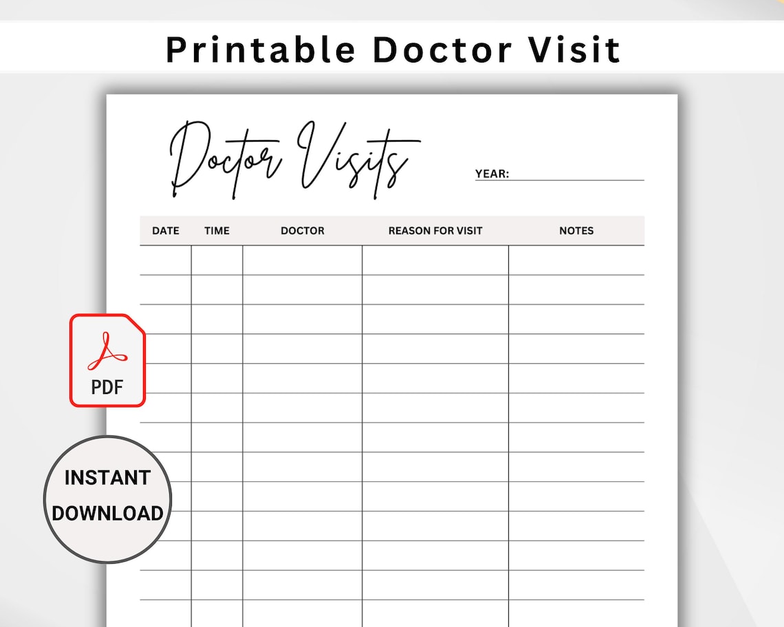 Doctor Visits Tracker Printable Template. Doctor Appointment Log ...