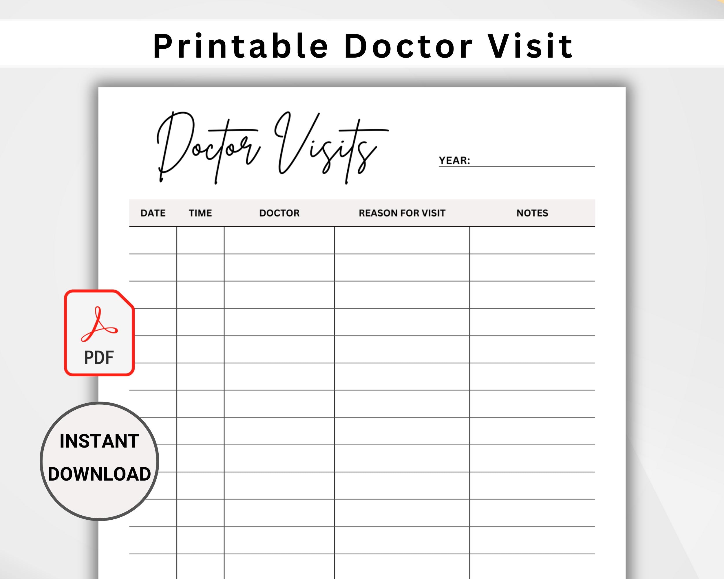 Printable Doctor Visit Tracker. Medical Record. Doctor Visit Notes ...