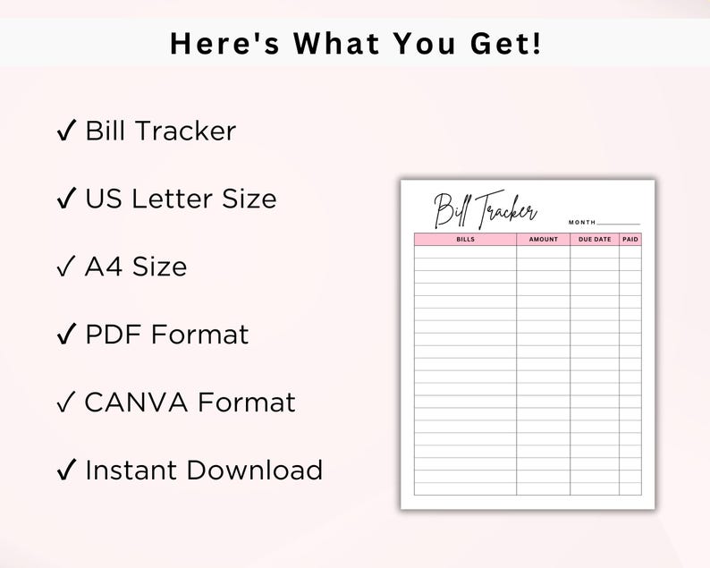 Editable Bill Tracker. Monthly Bill Log. Bill Planner. Bill Payment ...