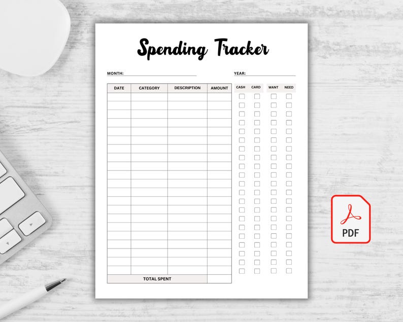 Monthly Spending Tracker Printable PDF. Expense Tracker. Monthly Budget ...