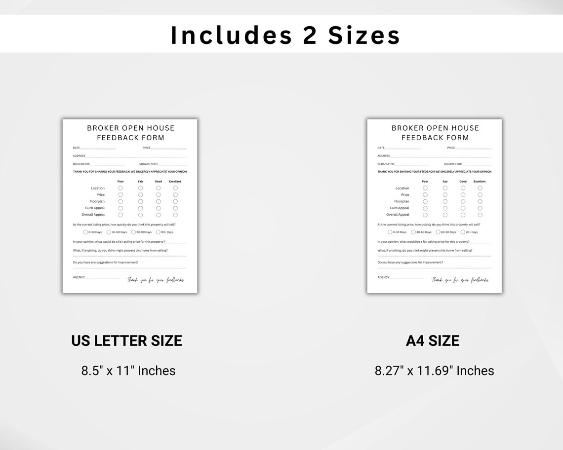 Editable Open House Feedback Form, Realtor Client & Agent Feedback ...