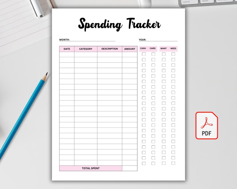 Monthly Spending Tracker Printable PDF. Expense Tracker. Monthly Budget ...