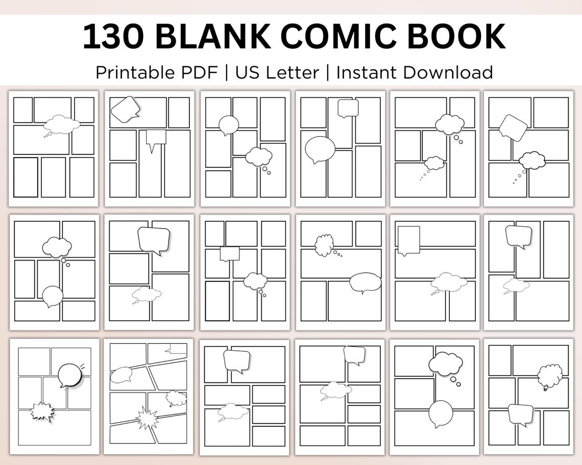 130 Blank Comic Book Template Printable. Comic Drawing Book. Comic ...