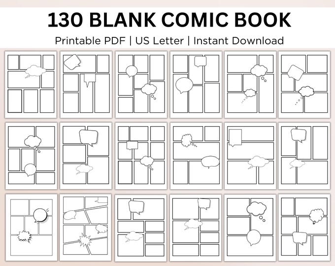 Basic Comic Book Panels With 50 Printable Pages | Manga Panels | Blank ...