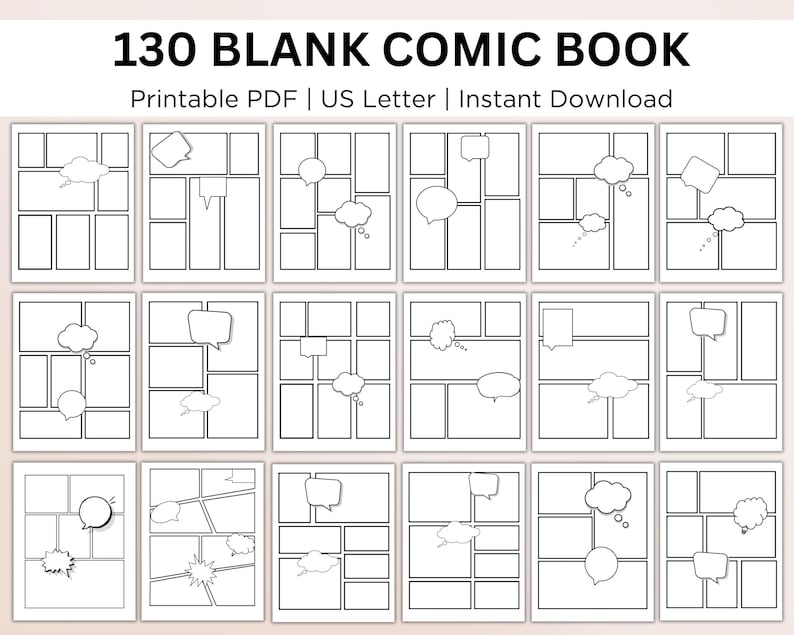 130 Blank Comic Book Template Printable. Comic Drawing Book. Comic ...
