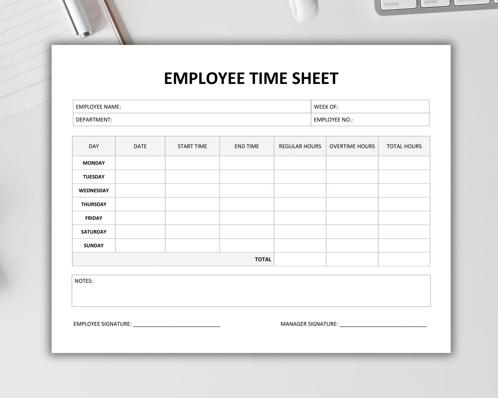 EDITABLE Employee Time Sheet. Hours Worked Log. Weekly Time Tracker ...