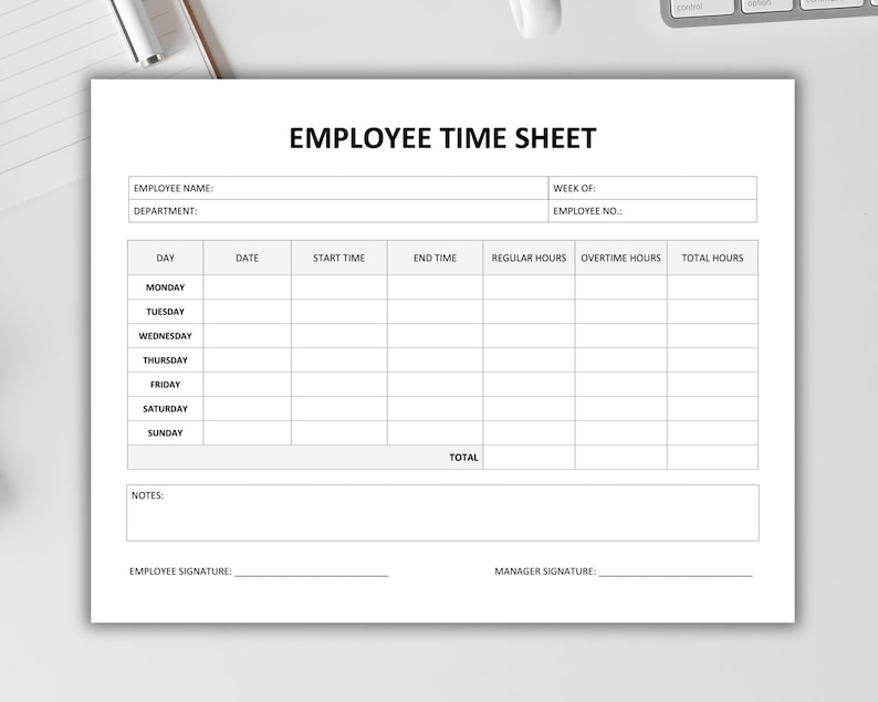 EDITABLE Employee Time Sheet. Hours Worked Log. Weekly Time Tracker ...