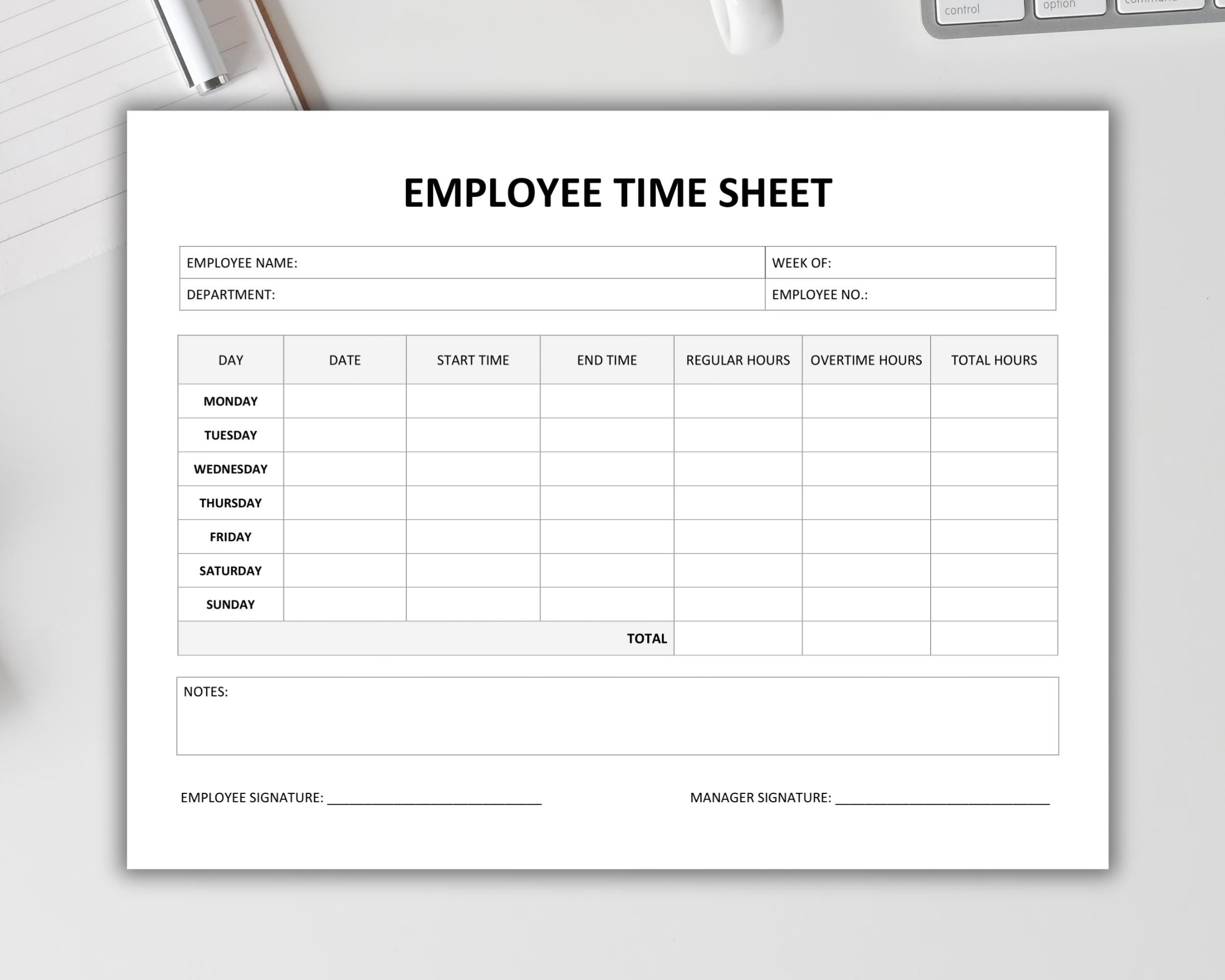 EDITABLE Employee Time Sheet. Hours Worked Log. Weekly Time Tracker ...