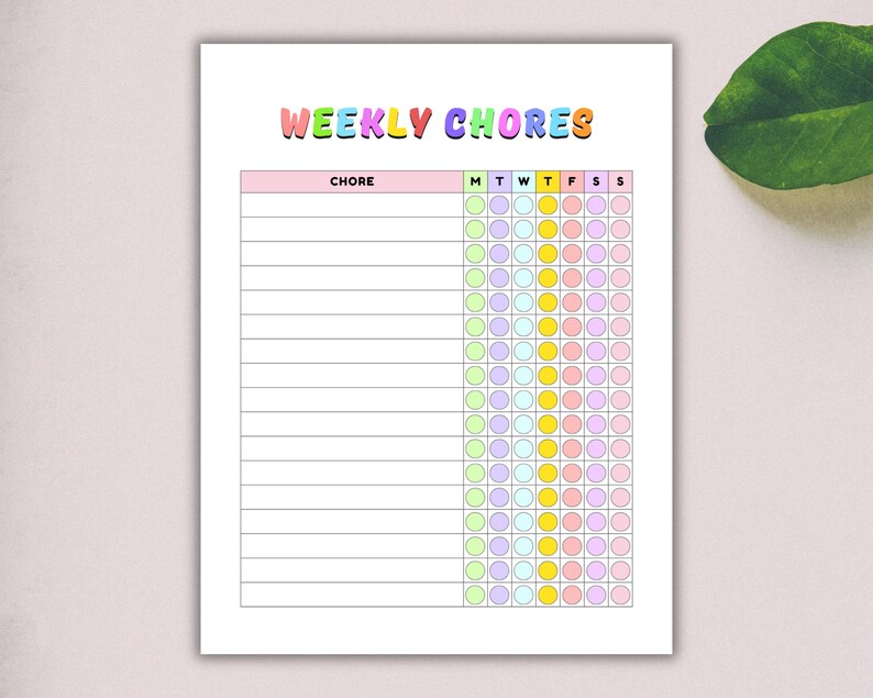 Editable Weekly Chore Chart for Kids. Printable Responsibility Chart ...