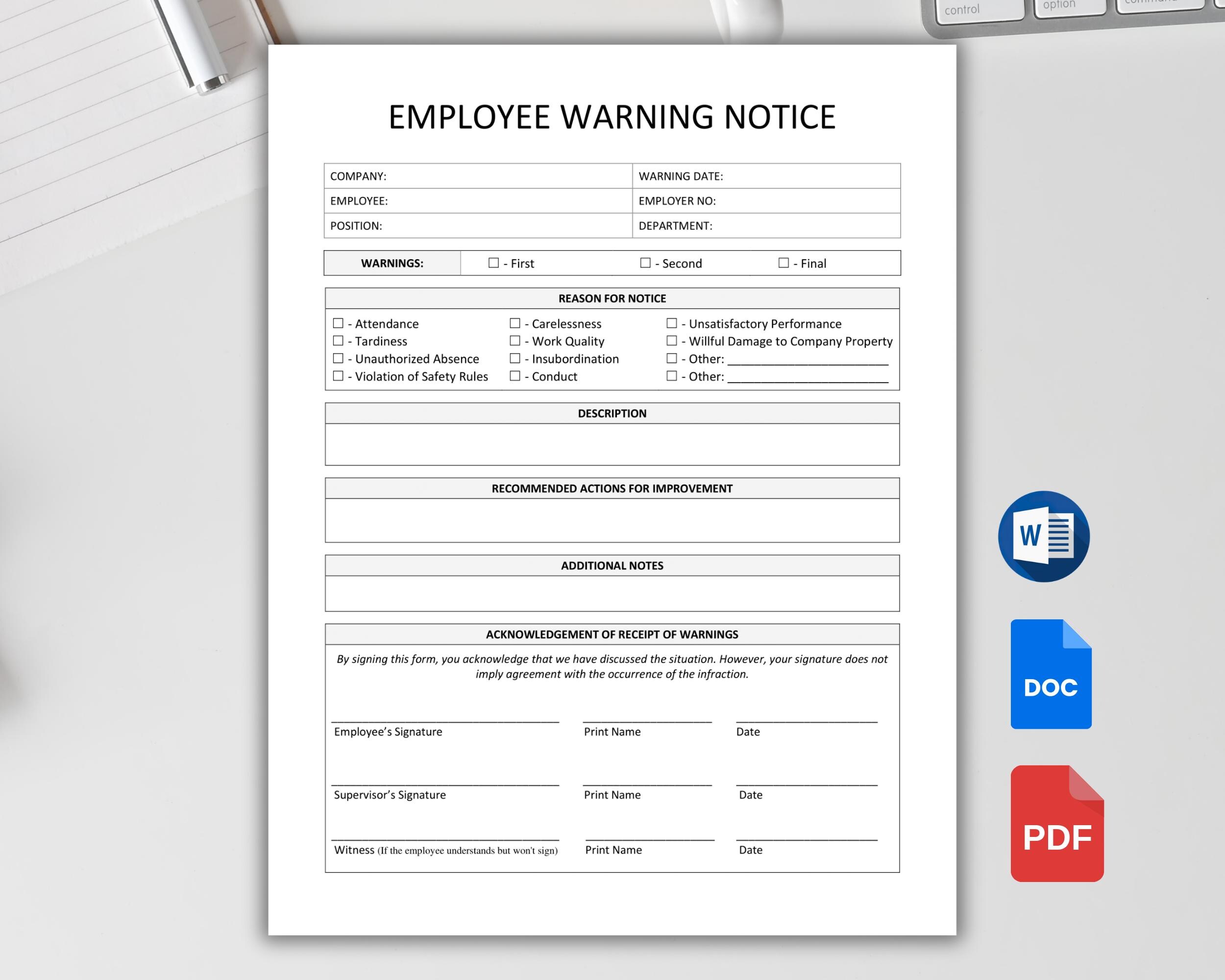 Employee Warning Notice. Printable Employee Write Up. Employee ...