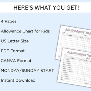 Editable Allowance Chart for Kids, Printable Chore Reward Chart, Earn ...