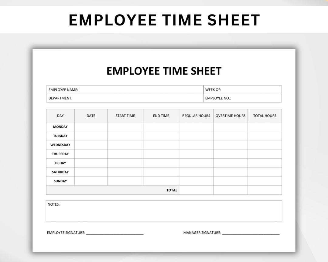 EDITABLE Employee Time Sheet. Hours Worked Log. Weekly Time Tracker ...
