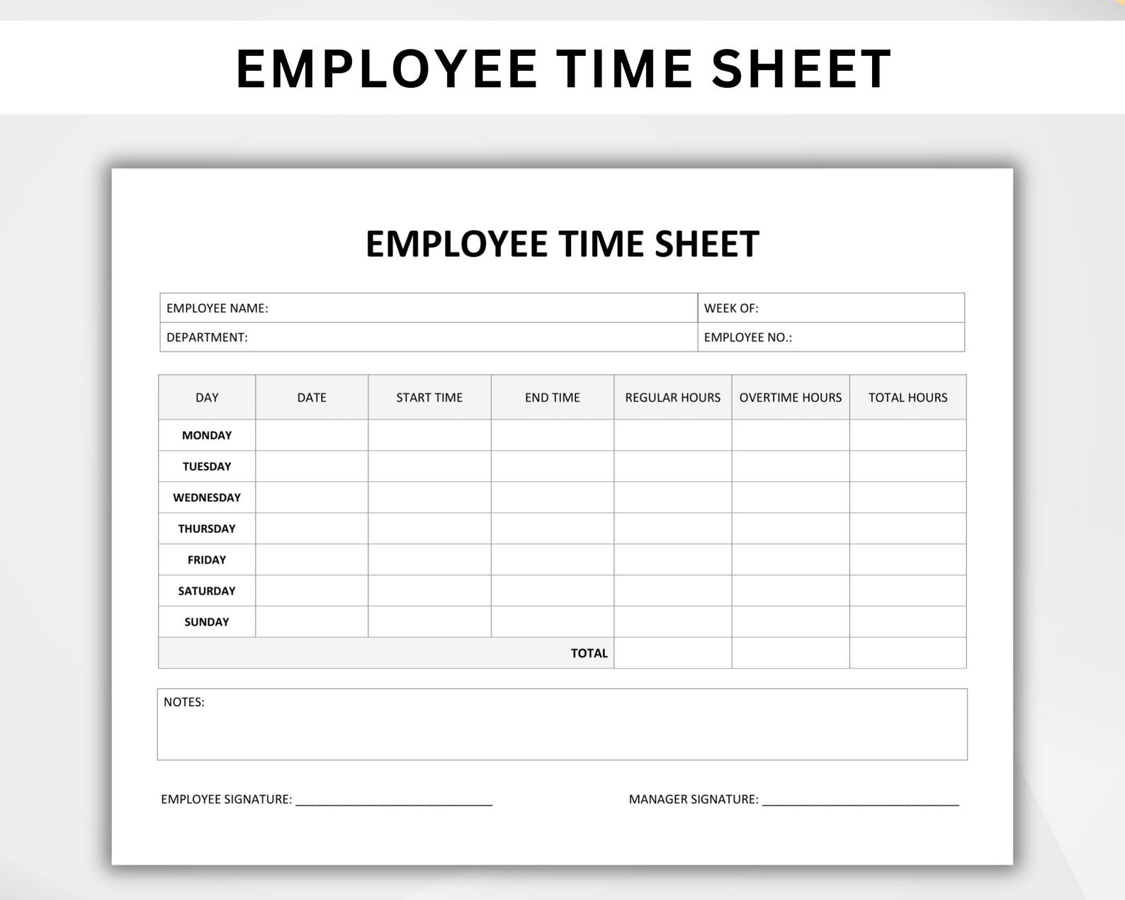 EDITABLE Employee Time Sheet. Hours Worked Log. Weekly Time Tracker ...
