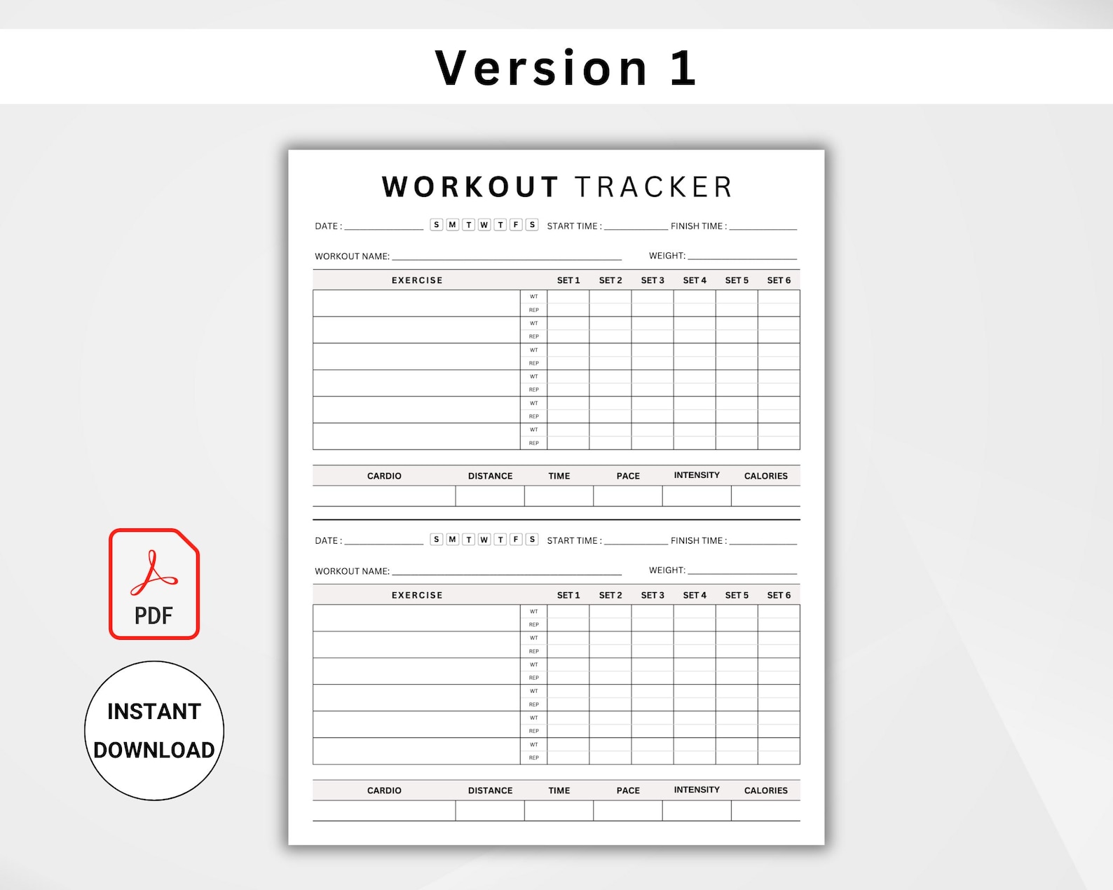 Workout Tracker Printable PDF, Exercise Tracker, Daily Fitness Log ...