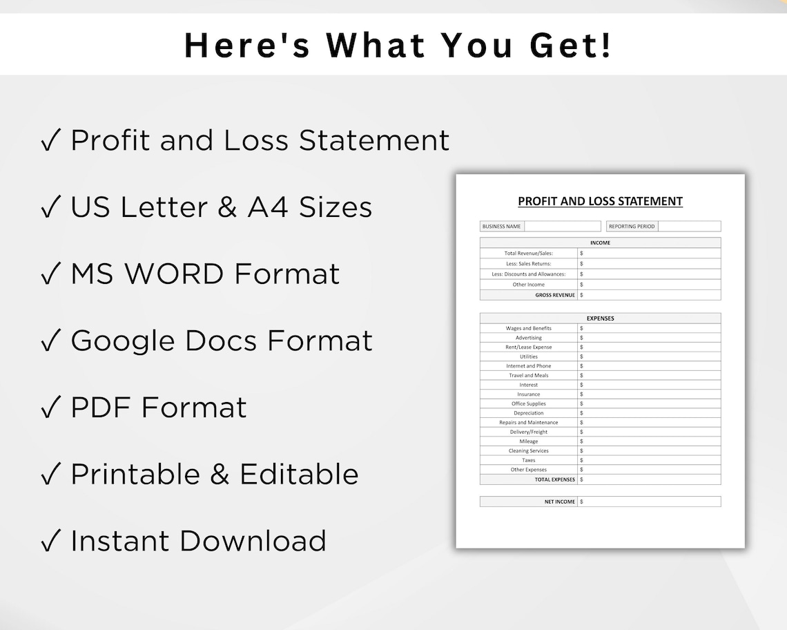 Printable Profit and Loss Statement Template. Small Business Income ...