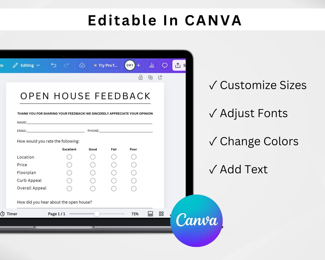 EDITABLE Open House Feedback Form. Printable Real Estate Agent Open ...
