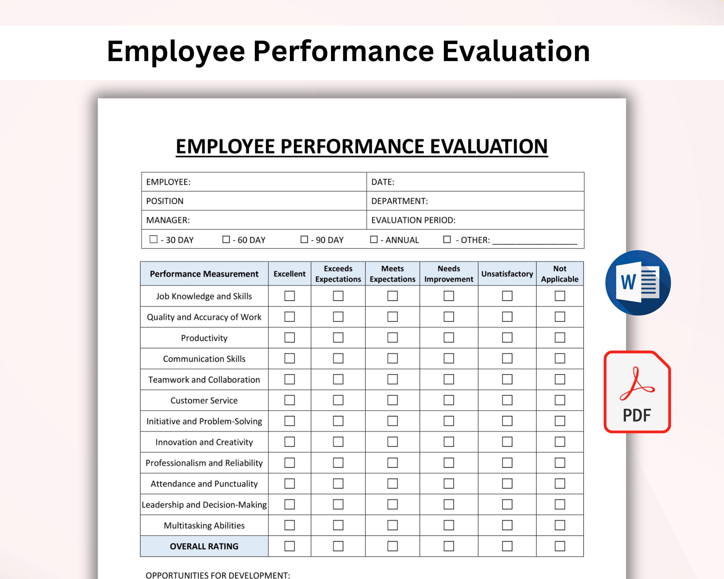 Employee Performance Evaluation Editable. Employee Assessment. Employee ...
