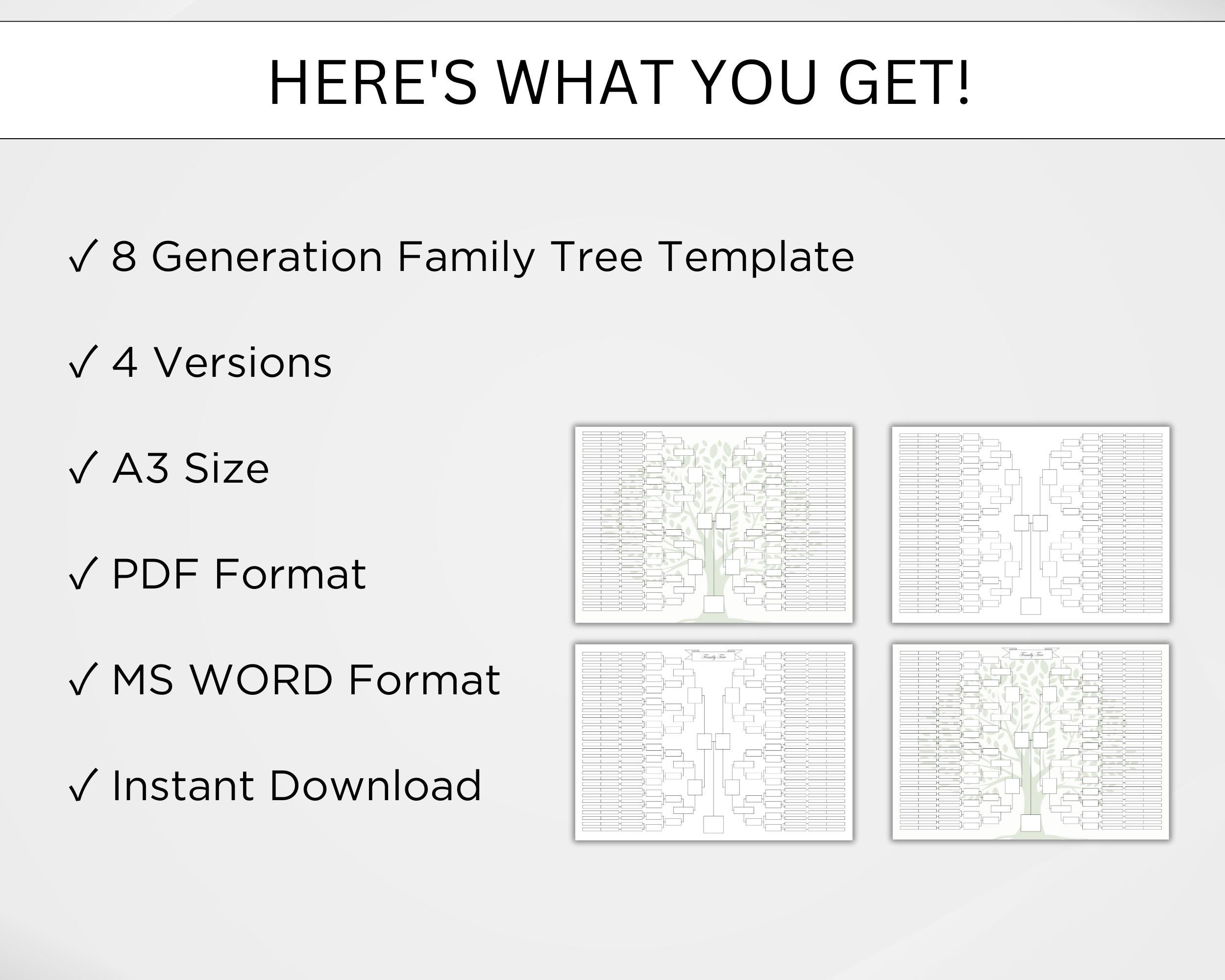 8 Generation Family Tree Chart. Printable Family Tree Templates ...