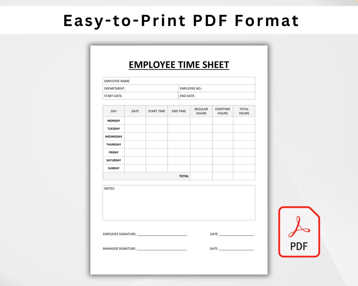 Employee Time Sheet Log Printable | Hours Worked Log | Weekly Timesheet ...