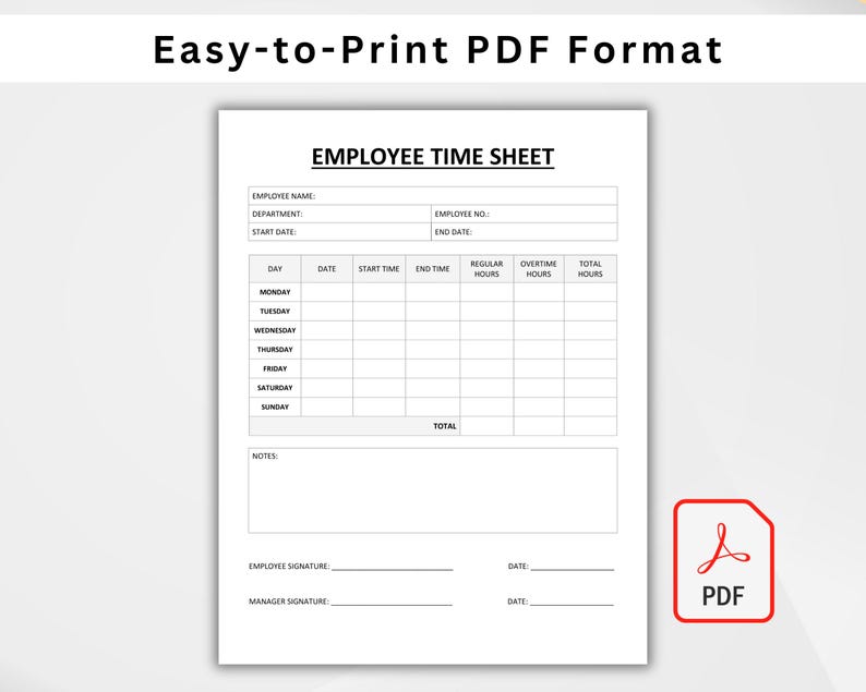 Employee Timesheet. Editable Timesheet. Printable Timesheet. Time Card ...