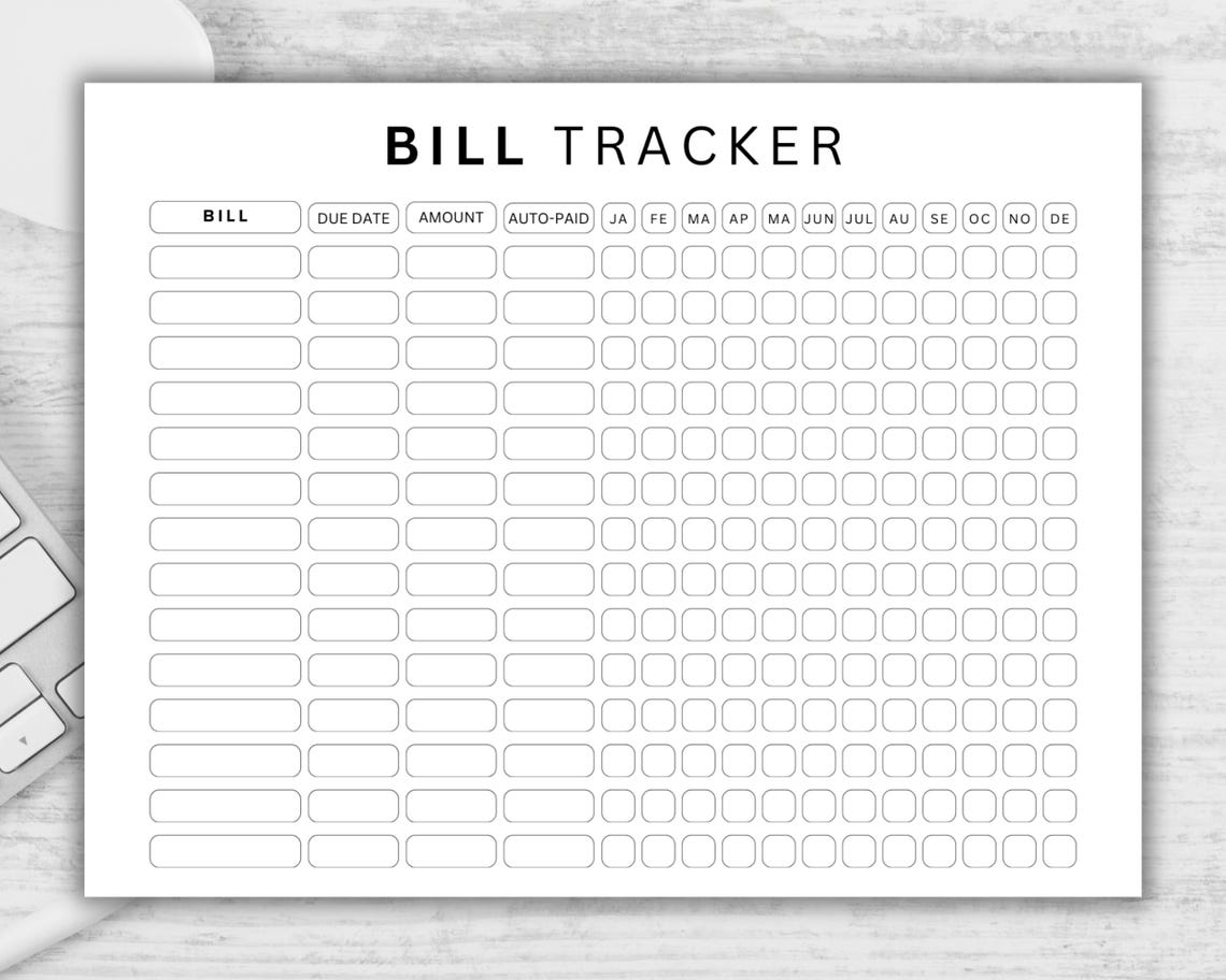 Editable Monthly Bill Log. Bill Payment Checklist. Bill Pay Organizer ...