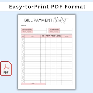 Bill Payment Checklist Tracker. Bill Pay Organizer. Bill Management ...
