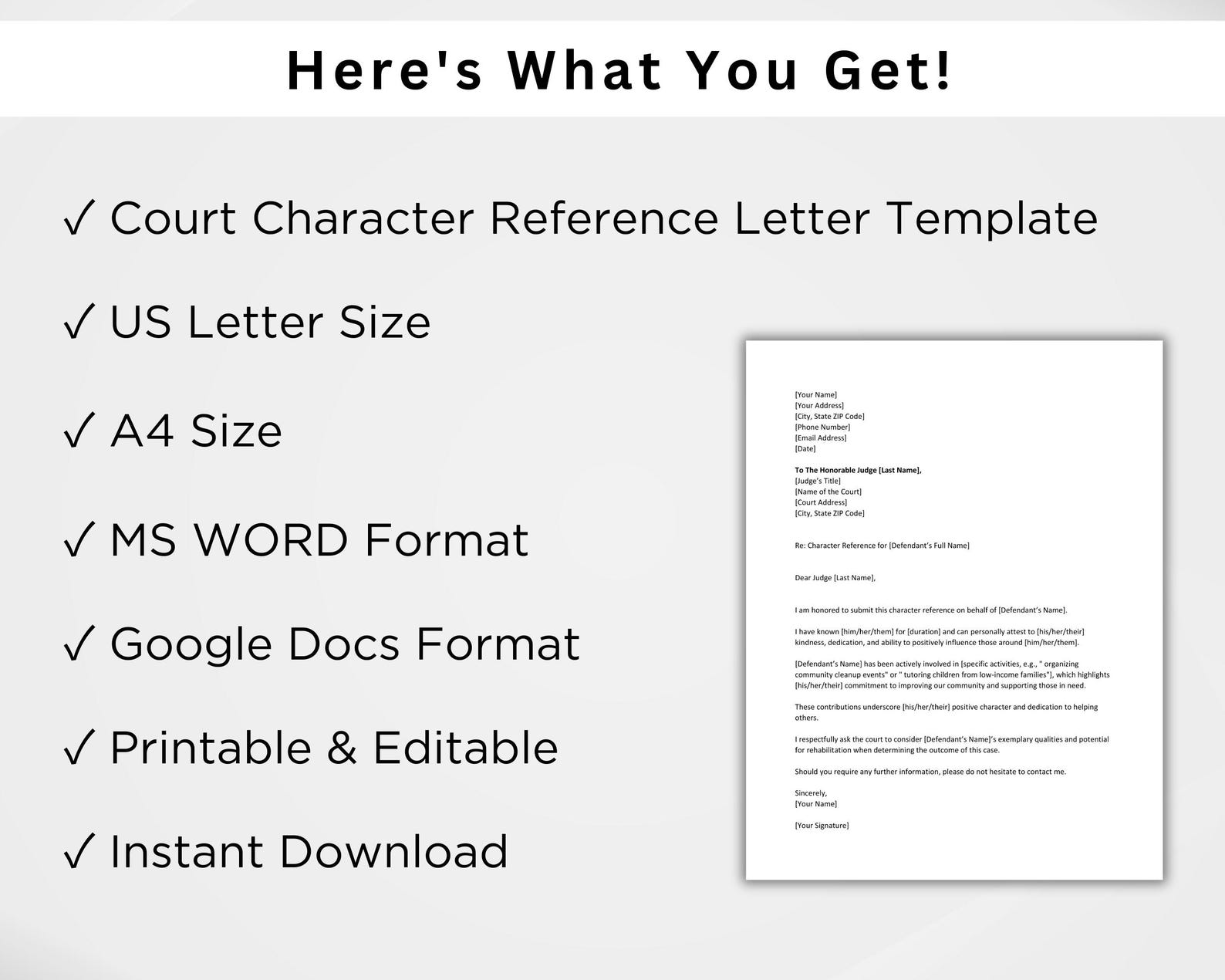 Court Character Reference Letter Template Editable. Personalized ...