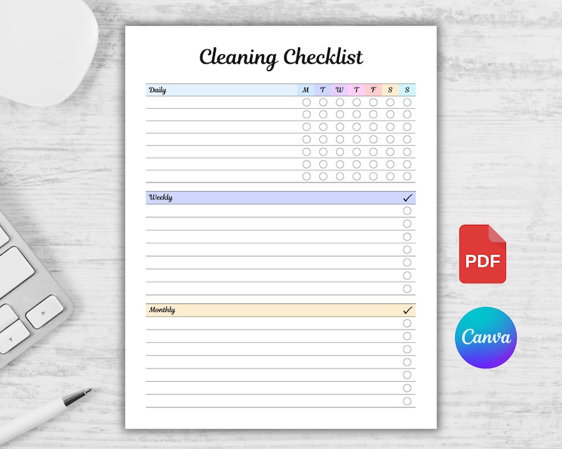 EDITABLE Weekly Cleaning Checklist. Cleaning Schedule. Printable ...
