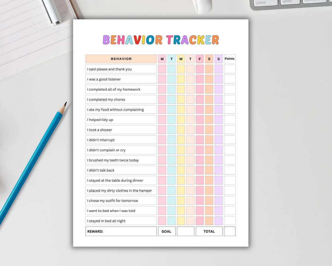 Behavior and Chore Chart, Behavior Chart for Kids at Home, Behavior ...