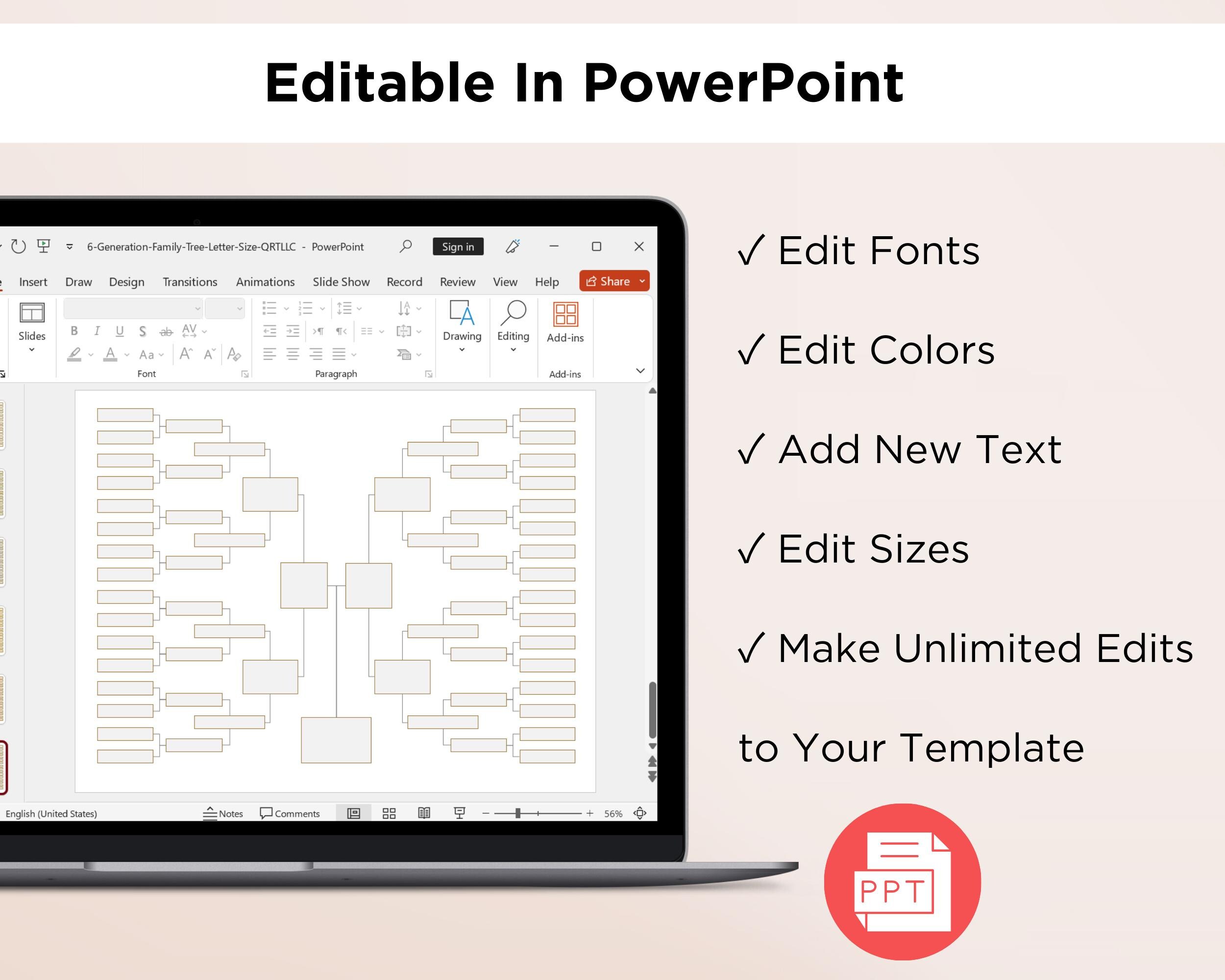 Family Tree Chart - 6 Generations. Printable Family Tree Template ...