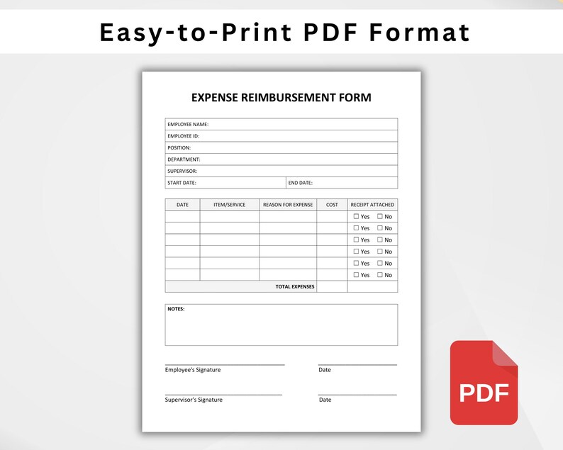 Editable Expense Report Template, Employee Expense Reimbursement Form ...