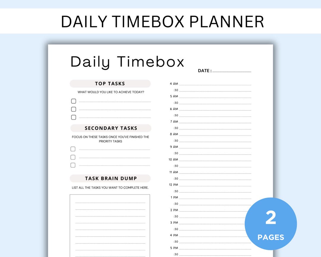 Printable Daily Timebox Planner. Time Blocking Plan. Timeboxing Digital ...