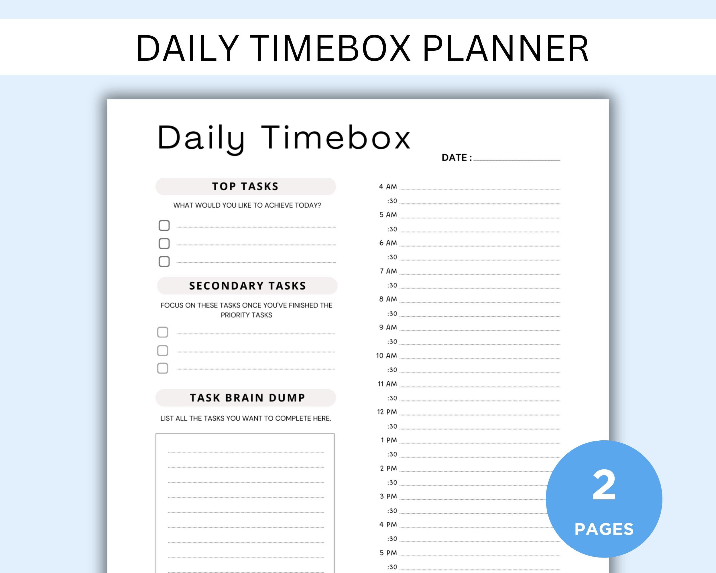 Printable Daily Timebox Planner. Time Blocking Plan. Timeboxing Digital ...