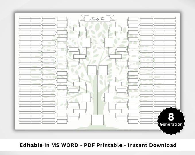 8 Generation Family Tree Chart. Printable Family Tree Templates ...
