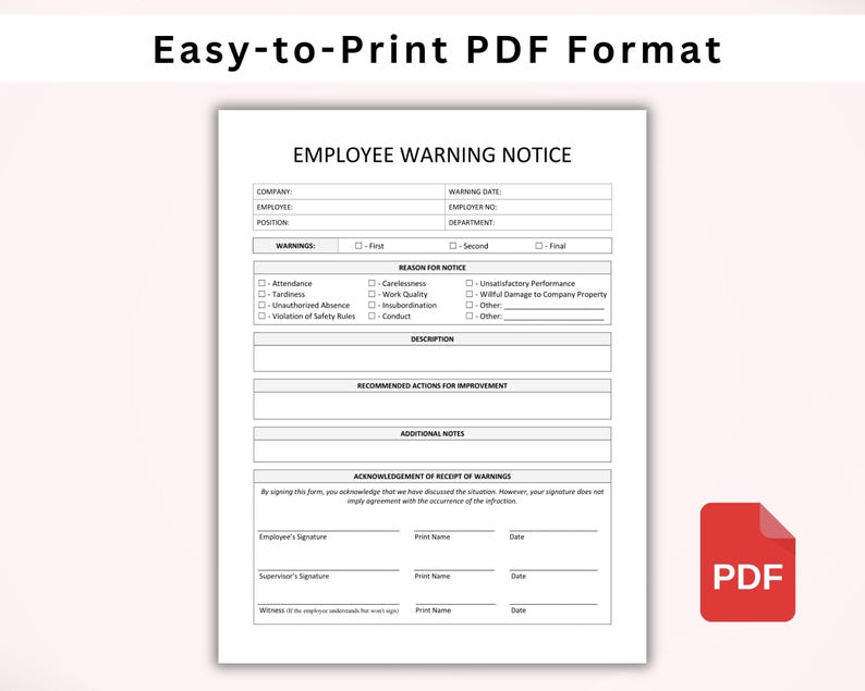 Employee Warning Notice. Printable Employee Write Up. Employee ...