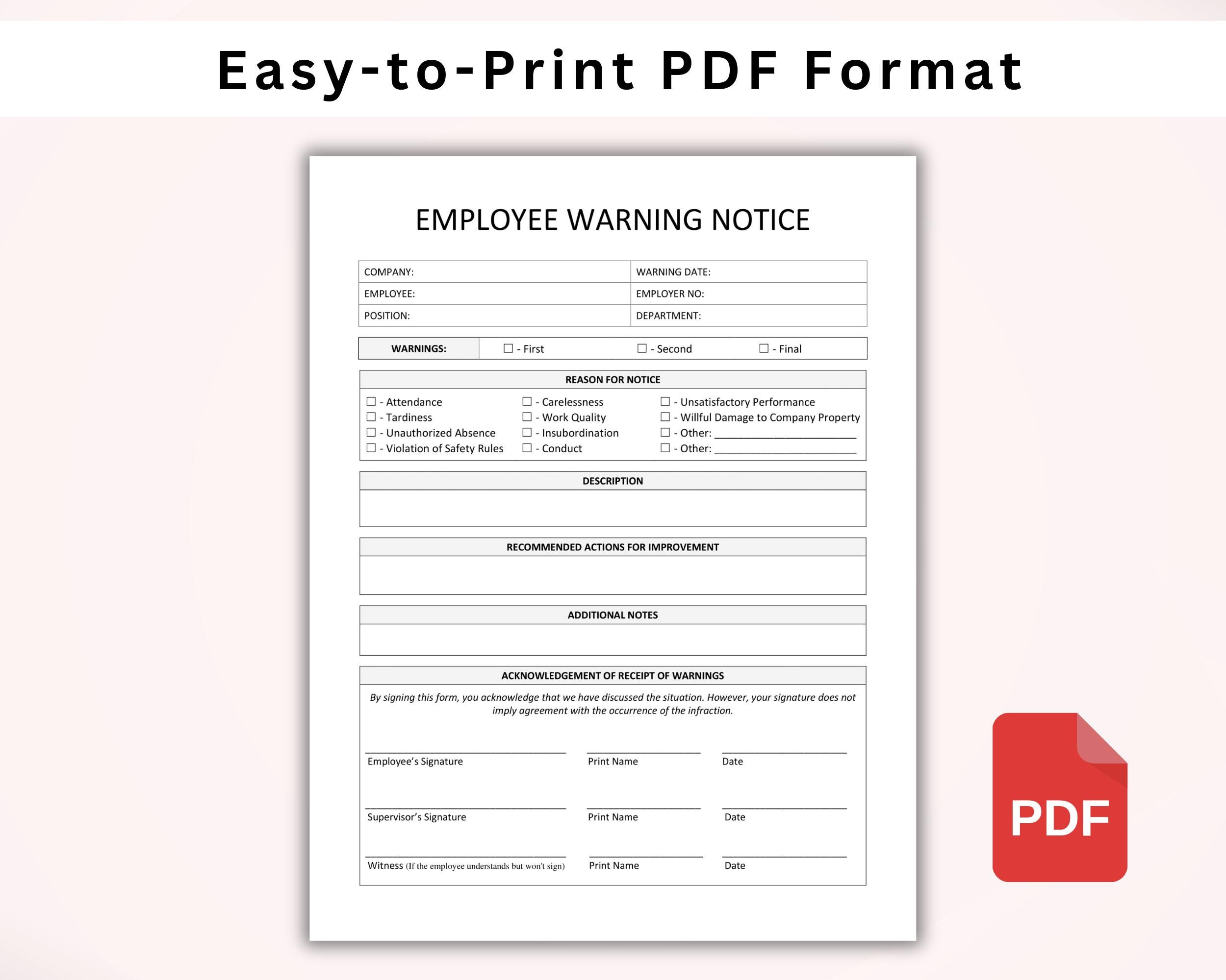 Employee Warning Notice. Printable Employee Write Up. Employee ...