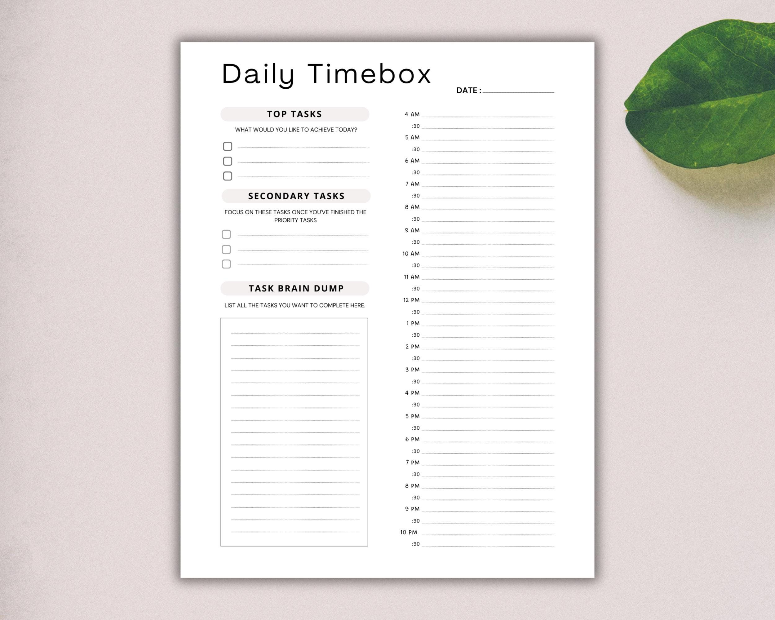 Printable Daily Timebox Planner. Time Blocking Plan. Timeboxing Digital ...