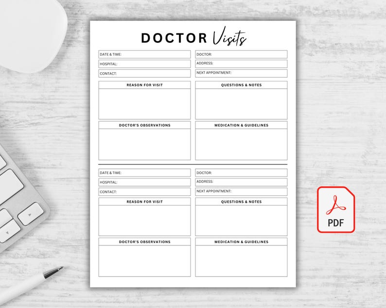 Doctor Visit Printable. Doctor Visit Notes. Health Planner Insert ...