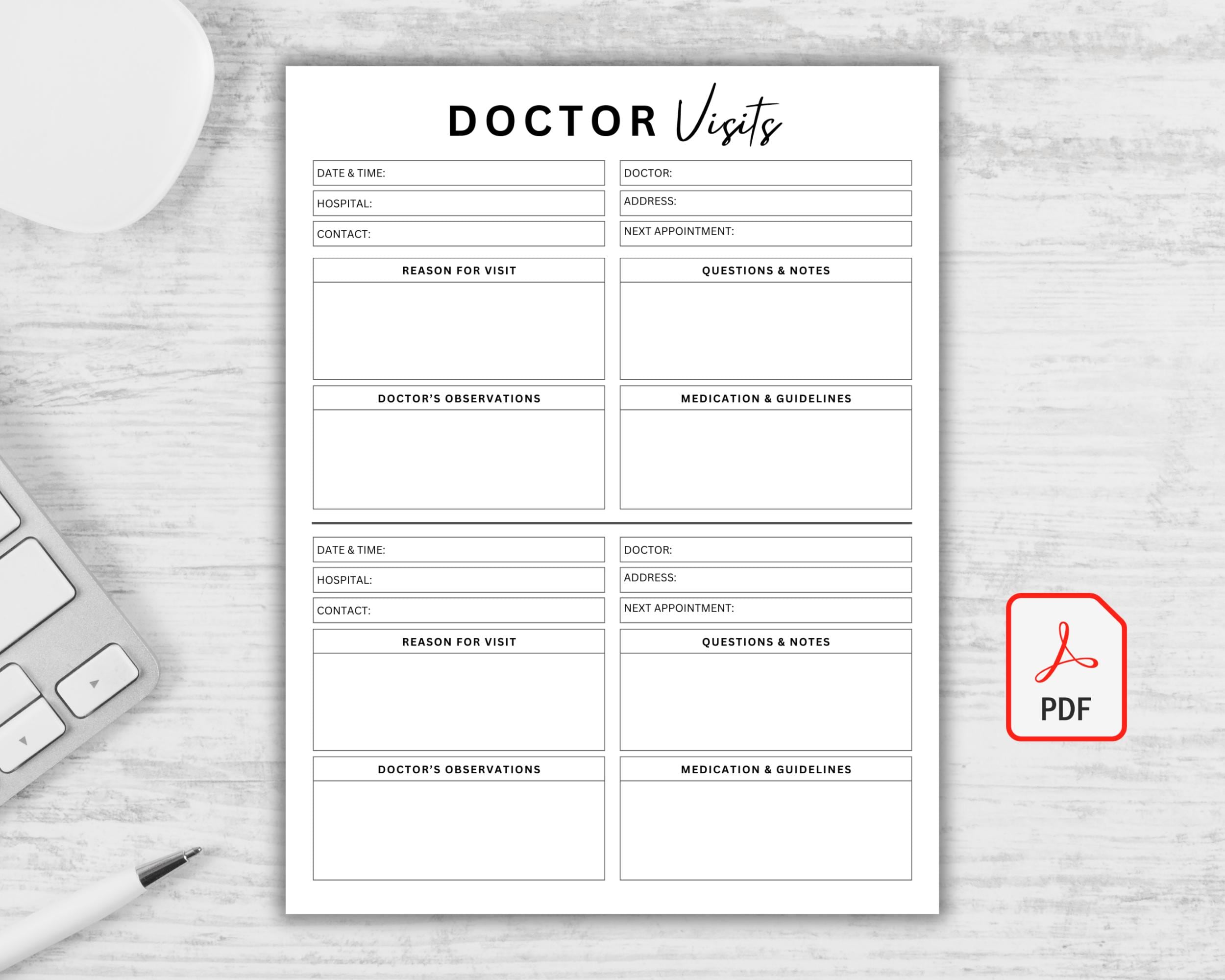 Doctor Visit Printable. Doctor Visit Notes. Health Planner Insert ...