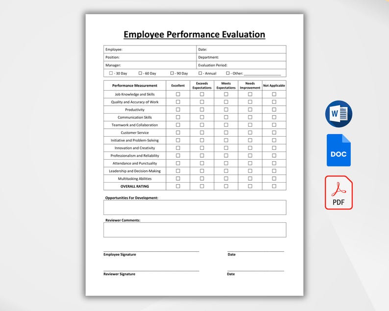 Editable Employee Performance Evaluation Template. Employee Performance ...
