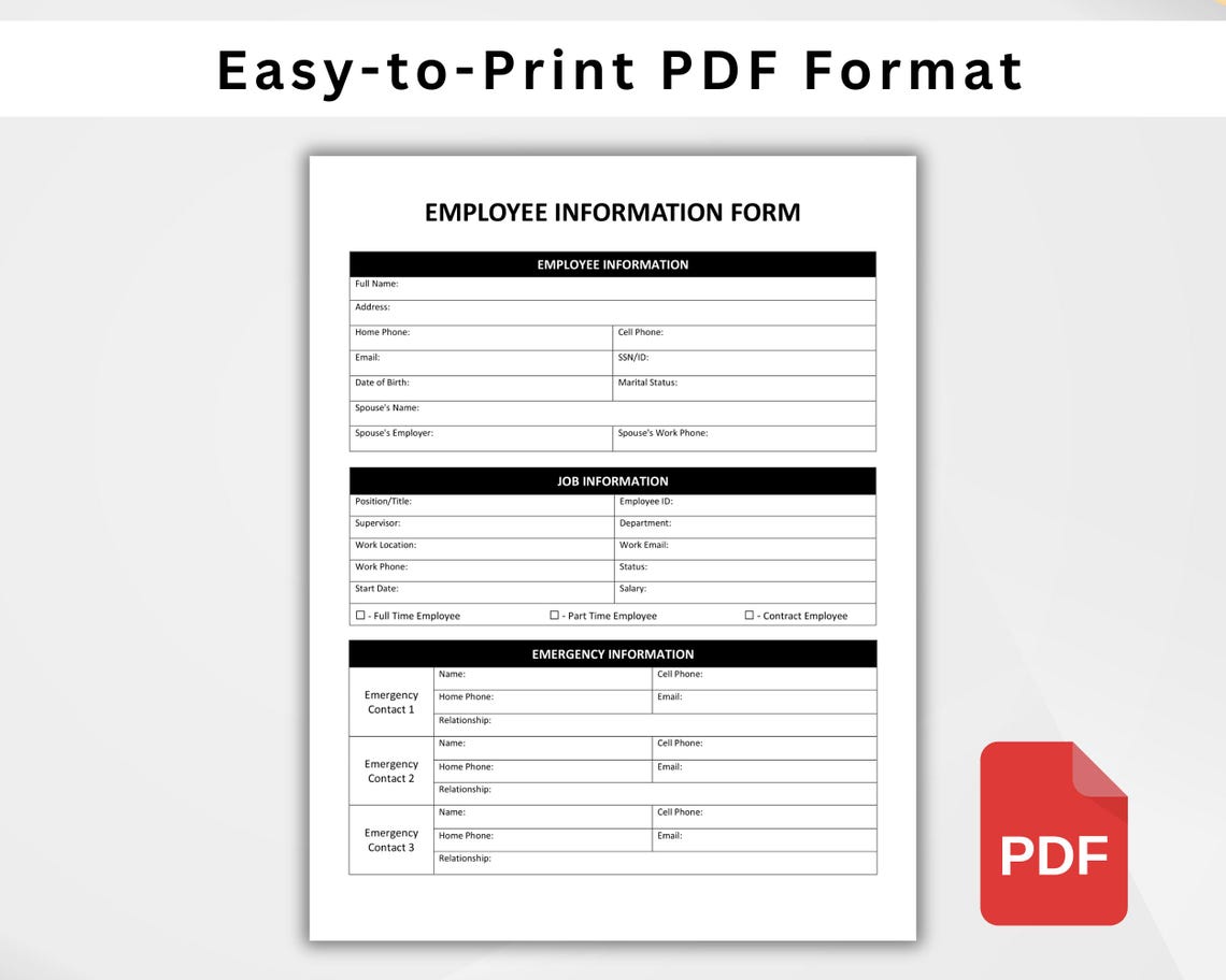EDITABLE Employee Information Form. New Hire Paperwork. HR Templates ...