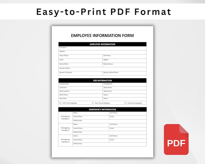 EDITABLE Employee Information Form. New Hire Paperwork. HR Templates ...