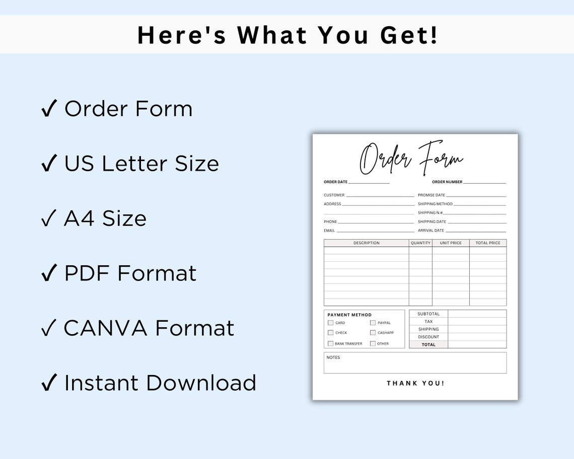 Order Form Template Printable. Custom Order Form. Crafters Order Form ...
