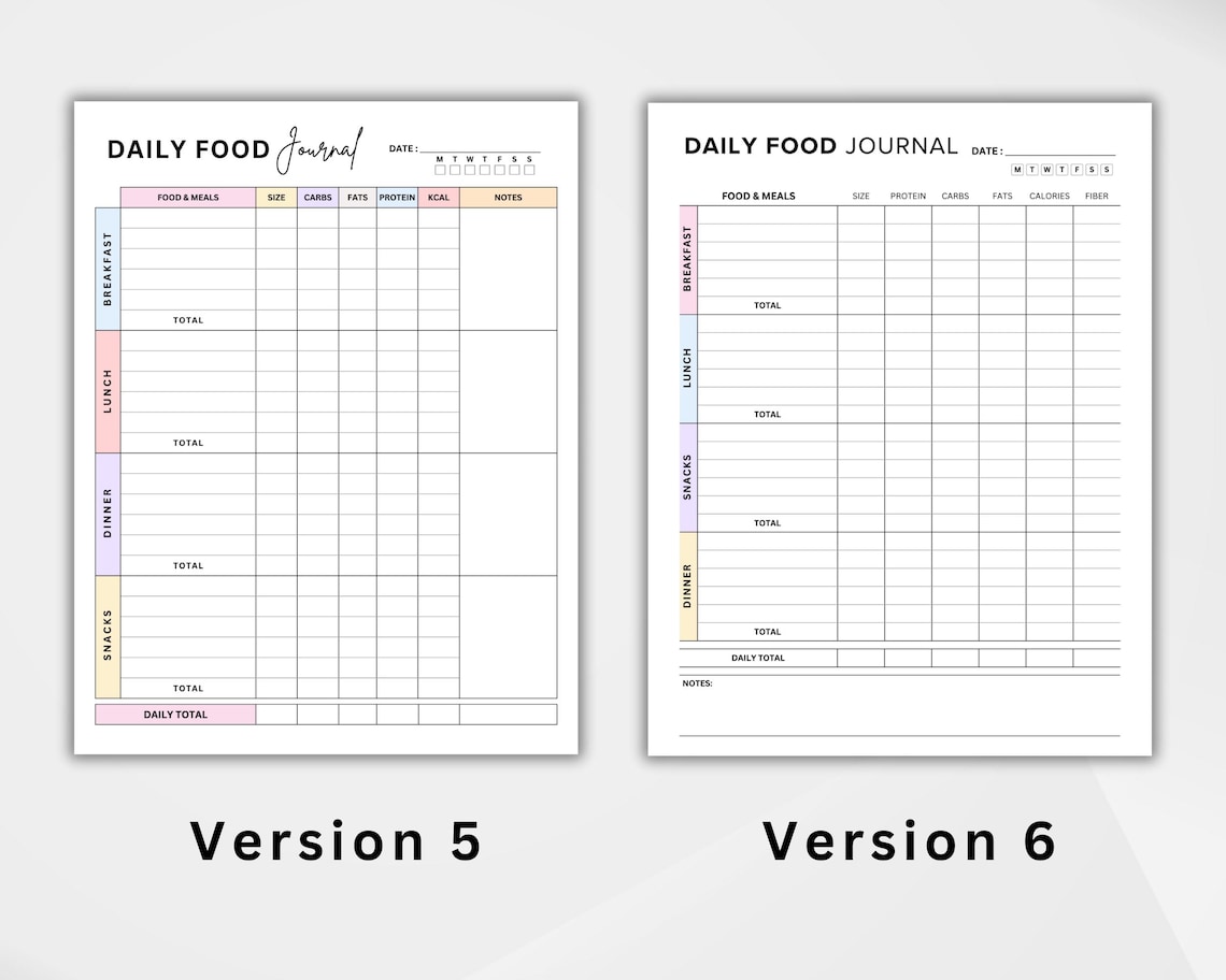 10 Food Diary. Daily Food Journal. Calorie Tracker. Daily Calorie ...